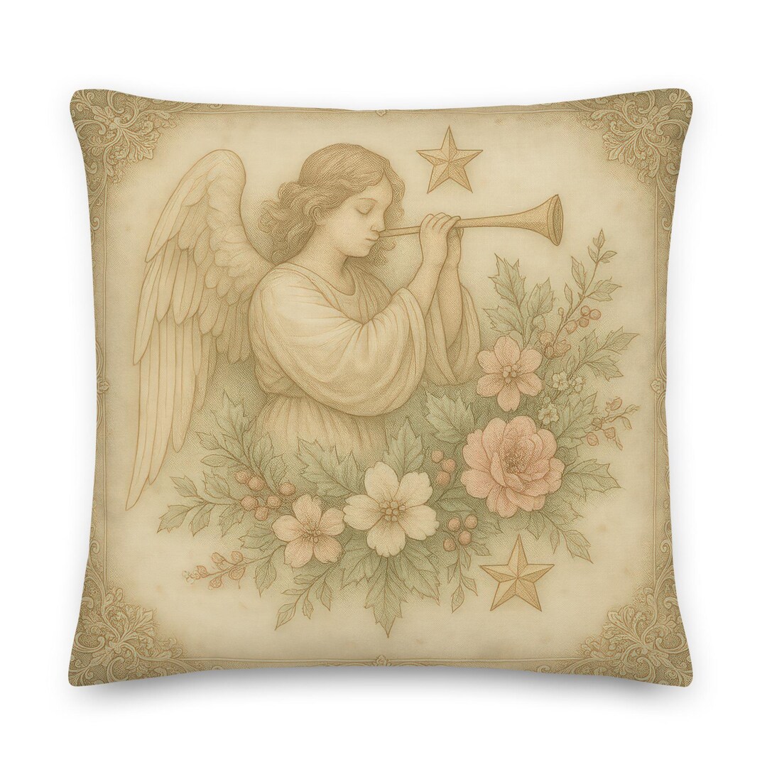 Vintage Angel Christmas Throw Pillow – Shabby Chic Holiday Cushion With ...