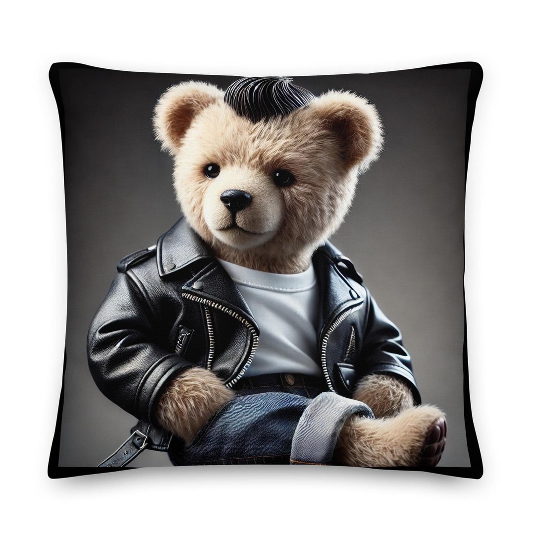 Punk Rock Teddy Bear Pillow With Leather Jacket and Mohawk. High ...