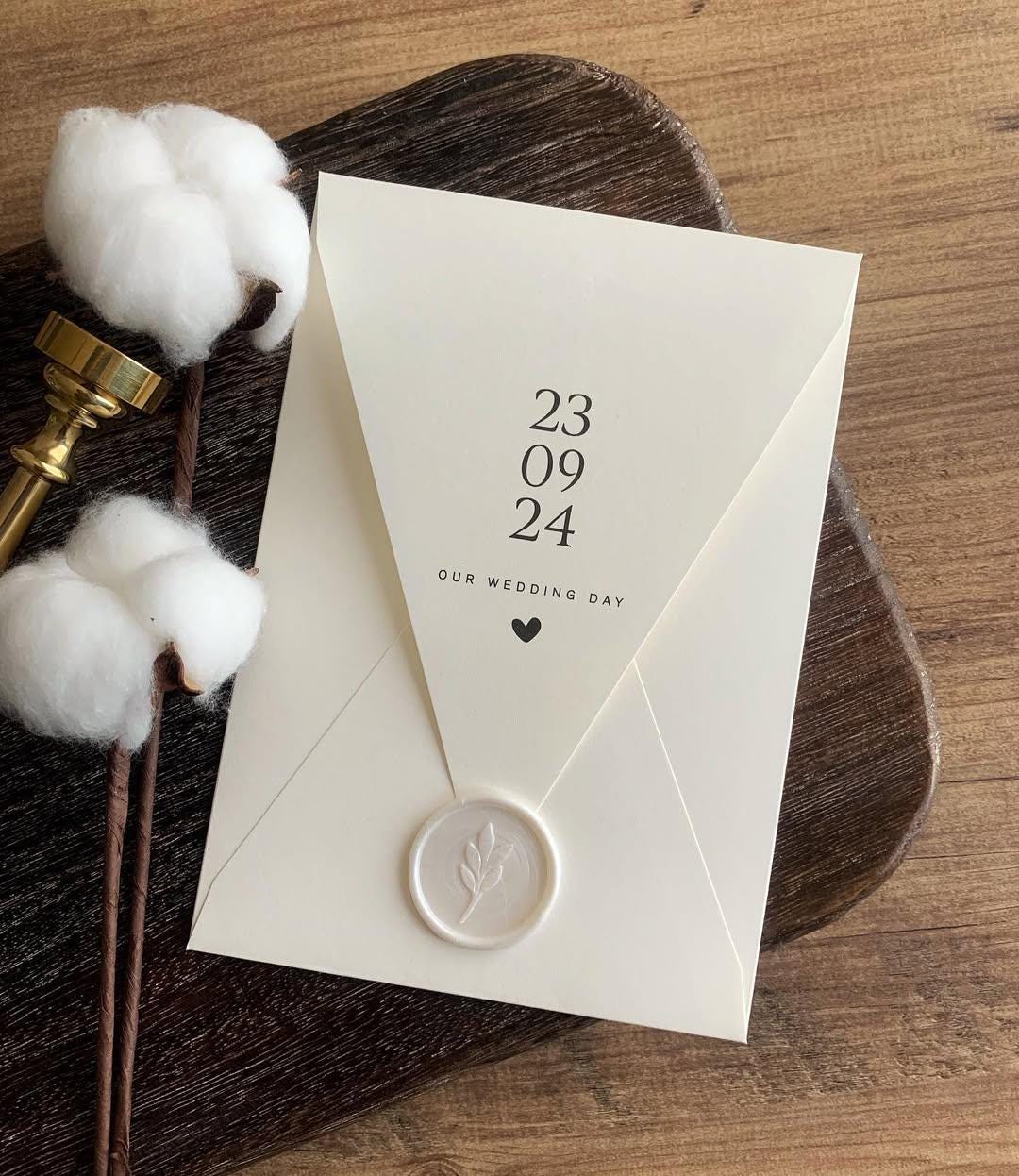 Handmade Wedding Invitation Set: Elegant, Textured Card With Seal ...