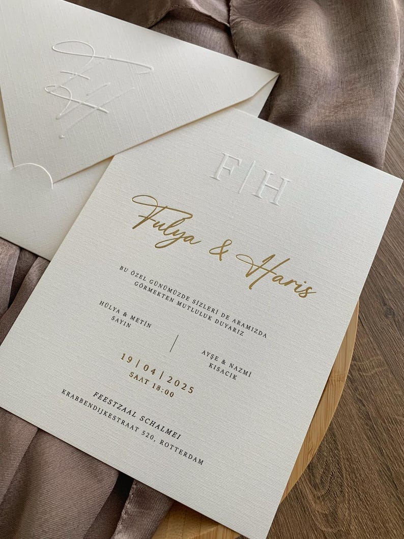 Custom Wedding Invitation: Stylish Design With Embossed and Gold Foil ...