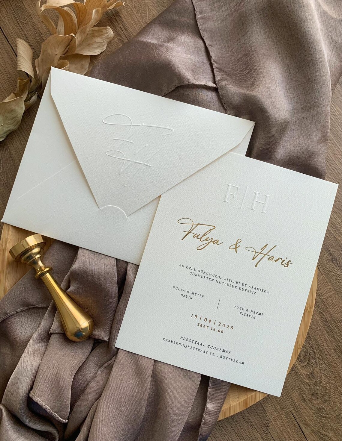 Custom Wedding Invitation: Stylish Design With Embossed and Gold Foil ...