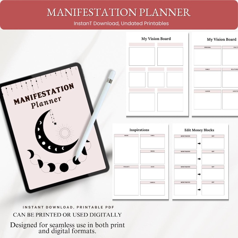 Manifestation Planner With Vision Board, Law of Attraction Journal ...