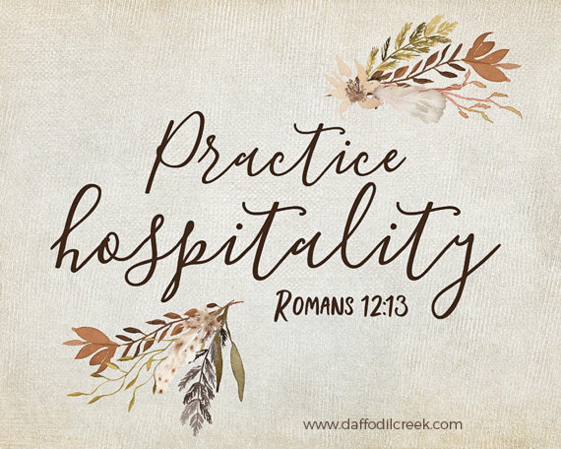 Practice Hospitality Bible Verse Art Brown Kitchen Wall | Etsy