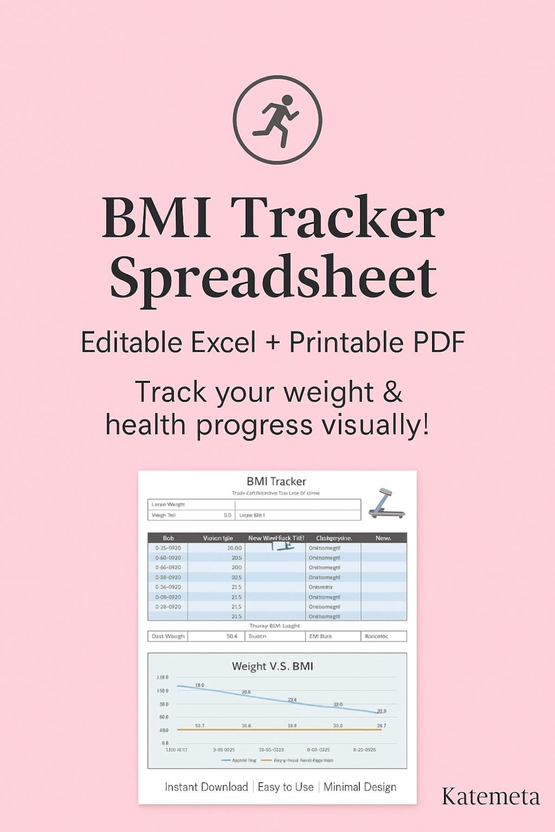 Printable BMI Tracker | Editable Excel BMI Sheet | Fitness Progress ...