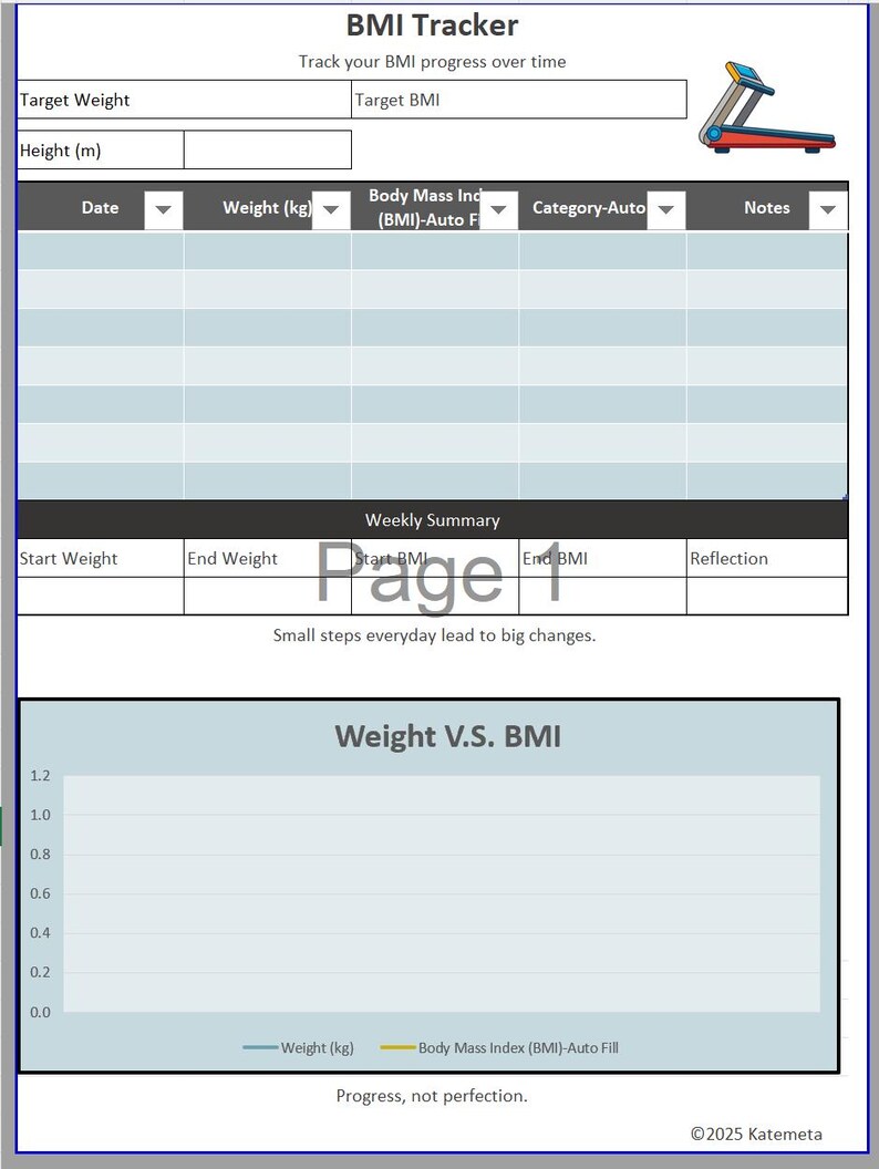 Printable BMI Tracker | Editable Excel BMI Sheet | Fitness Progress ...
