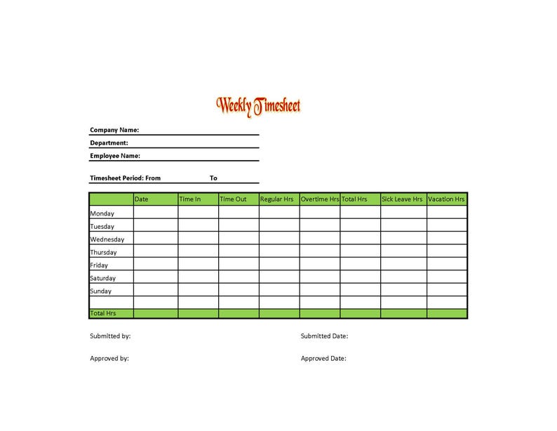 15-page Bundle Includes 2 Printable Weekly Timesheet Templates and a ...