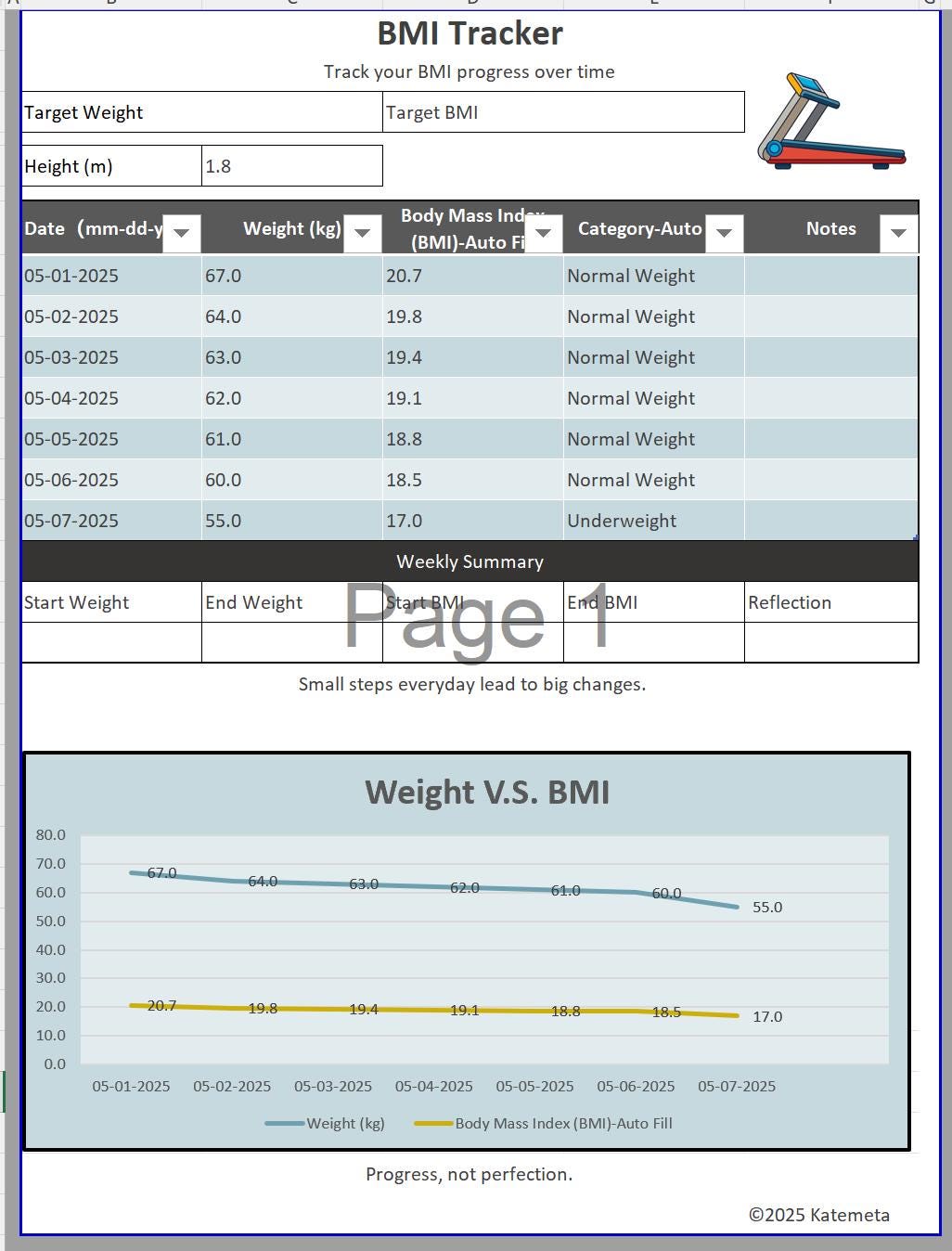 Printable BMI Tracker | Editable Excel BMI Sheet | Fitness Progress ...