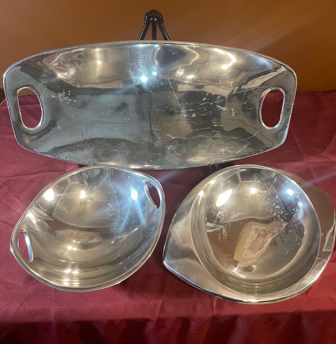 Vintage Nambe Classic Silverplated 3 Pc. Set. Includes 2 Bowls513,712 and 1 Platter612. Some ...