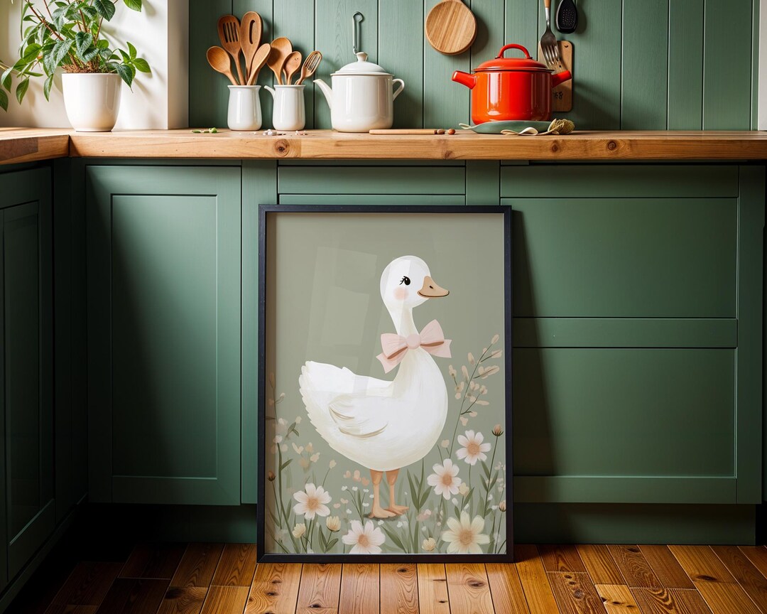 Silly Goose Wall Art Cute Goose Poster Sage Green Nursery Decor Farm ...