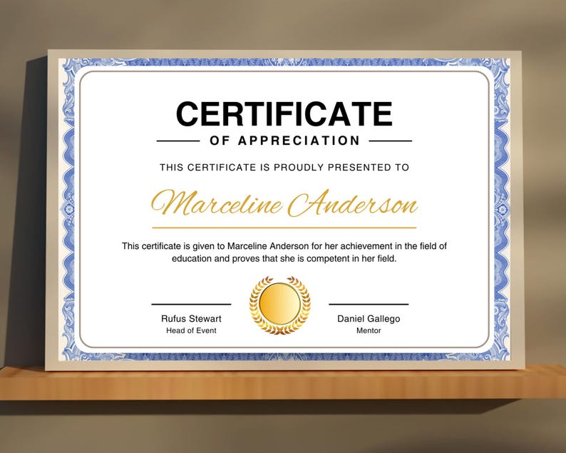 Editable Certificate of Appreciation, Printable Award, Digital ...