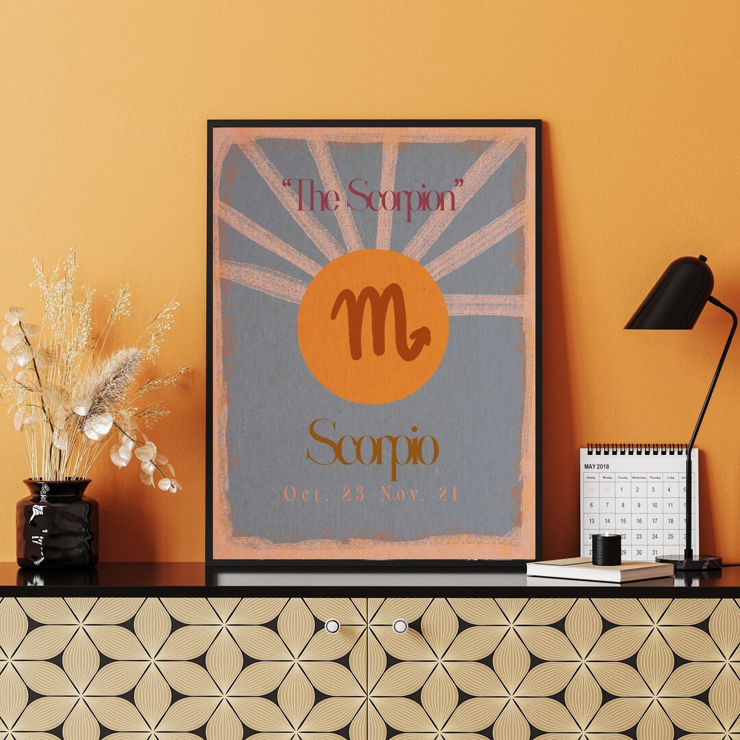 Scorpio Zodiac Sign Digital Wall Art Scorpio Home Decor Retro Zodiac ...