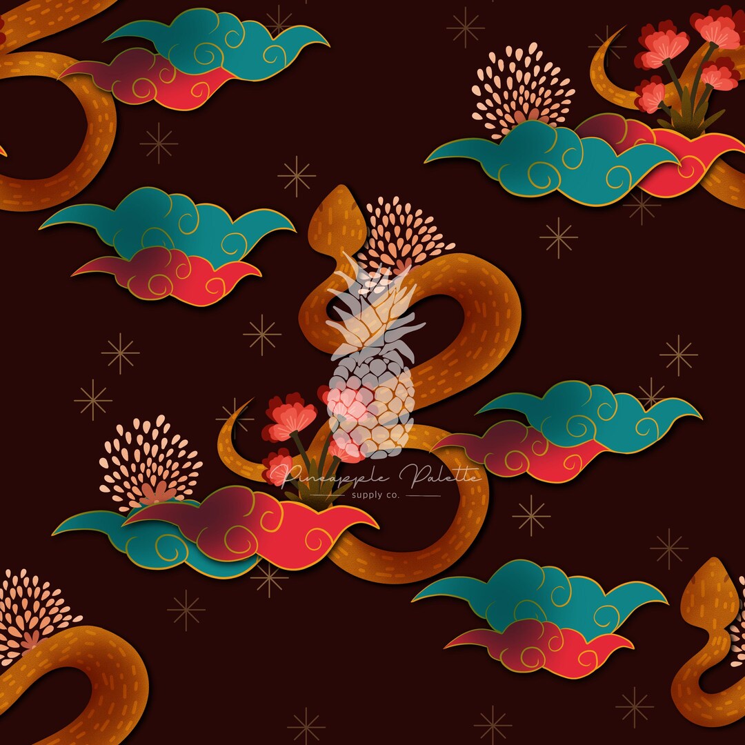 Year of the Snake Chinese New Year Digital Seamless Pattern for Fabric ...