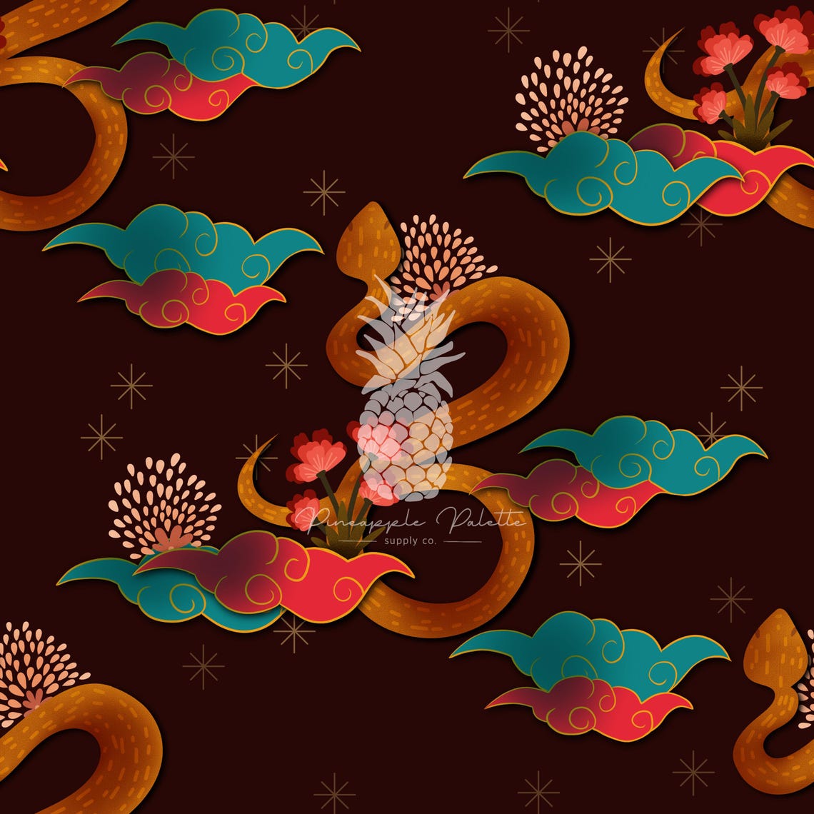 Year of the Snake Chinese New Year Digital Seamless Pattern for Fabric ...