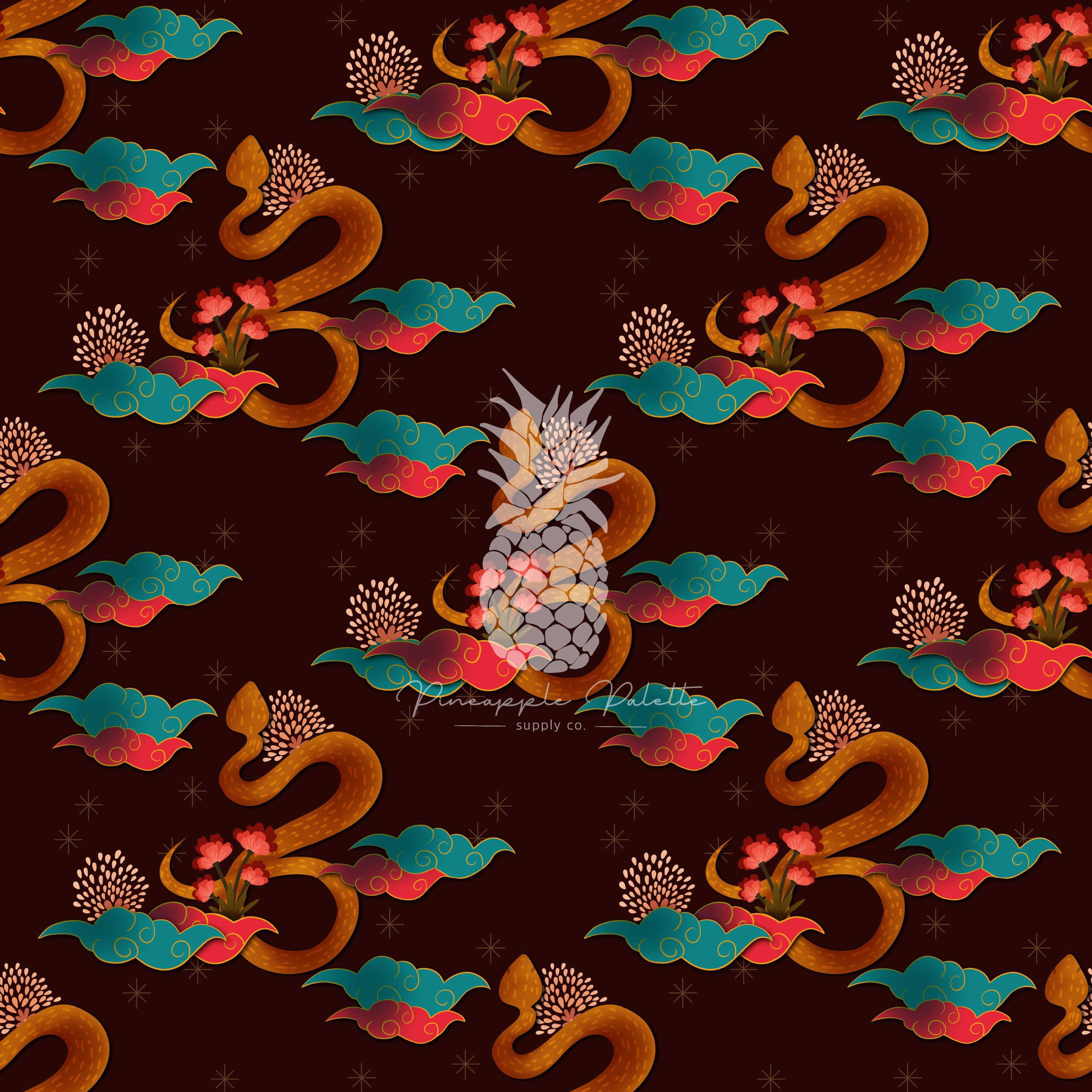 Year of the Snake Chinese New Year Digital Seamless Pattern for Fabric ...