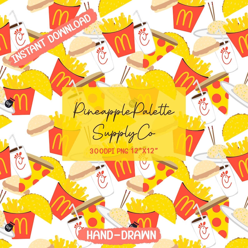 Fast Food Seamless Pattern Printable Pattern for Crafts Papers 300DPI ...
