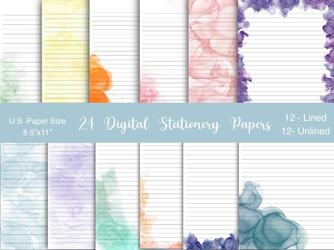 Printable Abstract Stationery Bundle US Letter Size Lined and Unlined ...