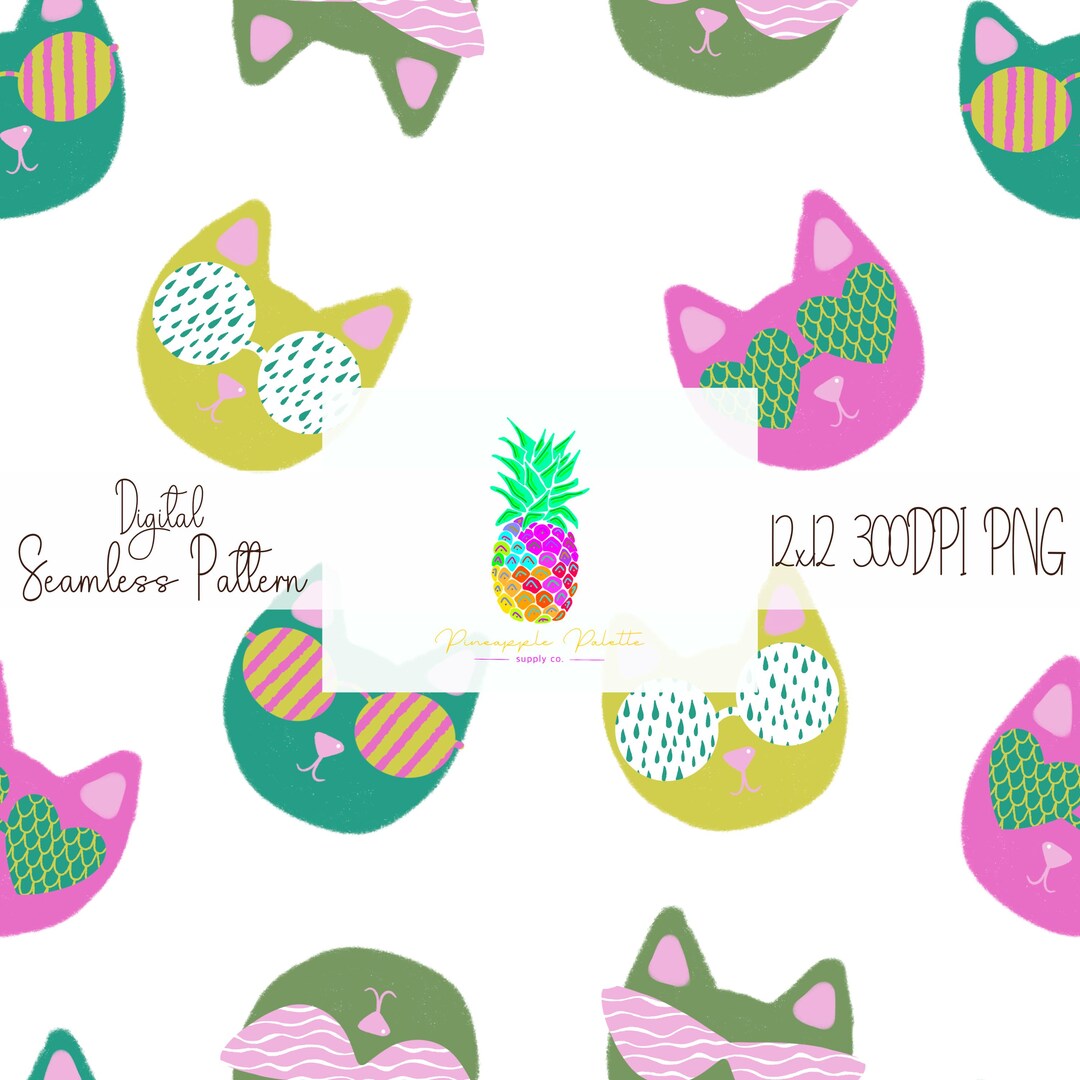 Cool Cats Seamless Pattern Pattern for Crafts Design Papers 300DPI PNG ...