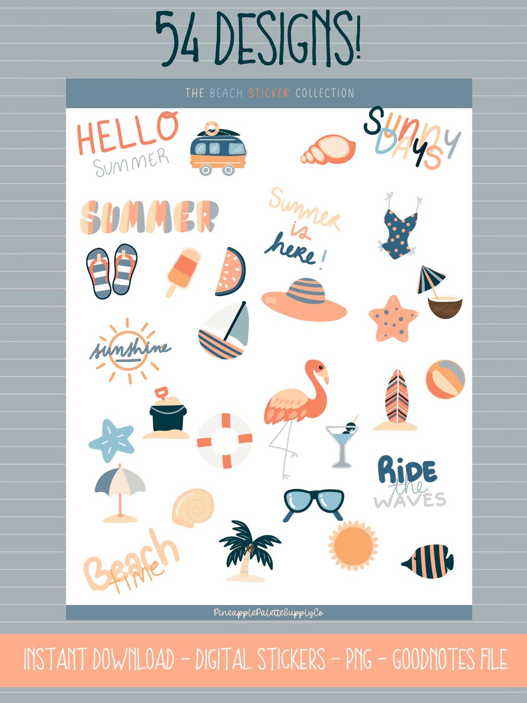 Digital Planner Digital Stickers Cute Beach Themed Stickers for ...