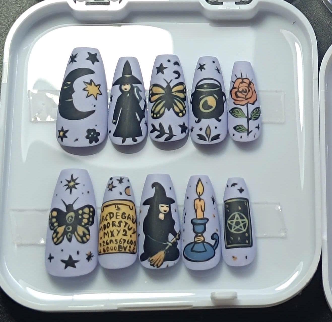 Halloween Witch Press on Nails, Spooky Moon Butterfly Nails, Witch ...