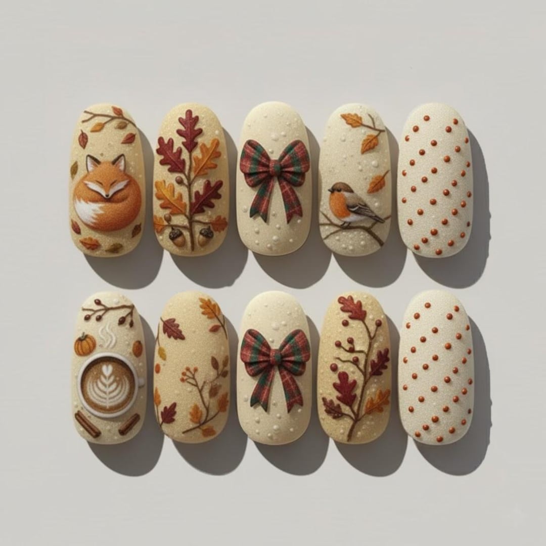 Fox Nails, Coquette Style, Autumn Press on Nails, Bowtie Nail ...