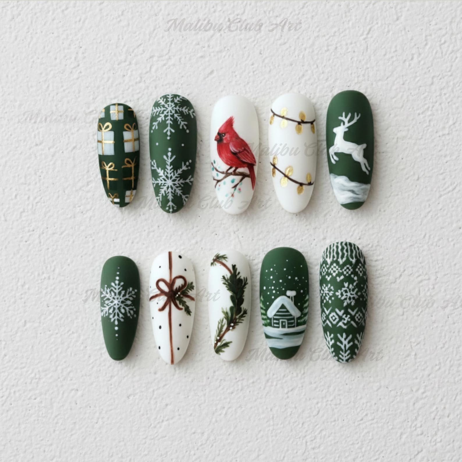 Hand-painted Christmas Press on Nails, Vintage Winter Nail Art, Elegant ...