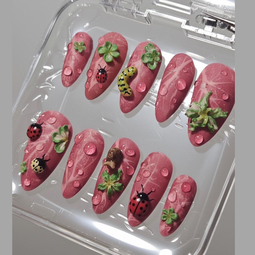 Hand-painted Bug Press on Nails, 3D Insect Themed Nails Art, Insect ...