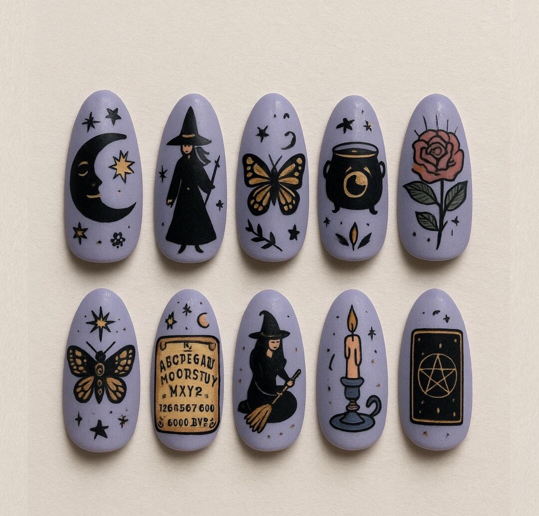 Halloween Witch Press on Nails, Spooky Moon Butterfly Nails, Witch ...