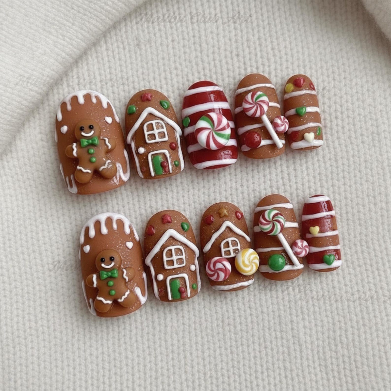 Gingerbread Christmas Press on Nails, Candy House Holiday Nails, Cute ...
