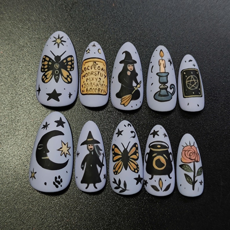 Halloween Witch Press on Nails, Spooky Moon Butterfly Nails, Witch ...