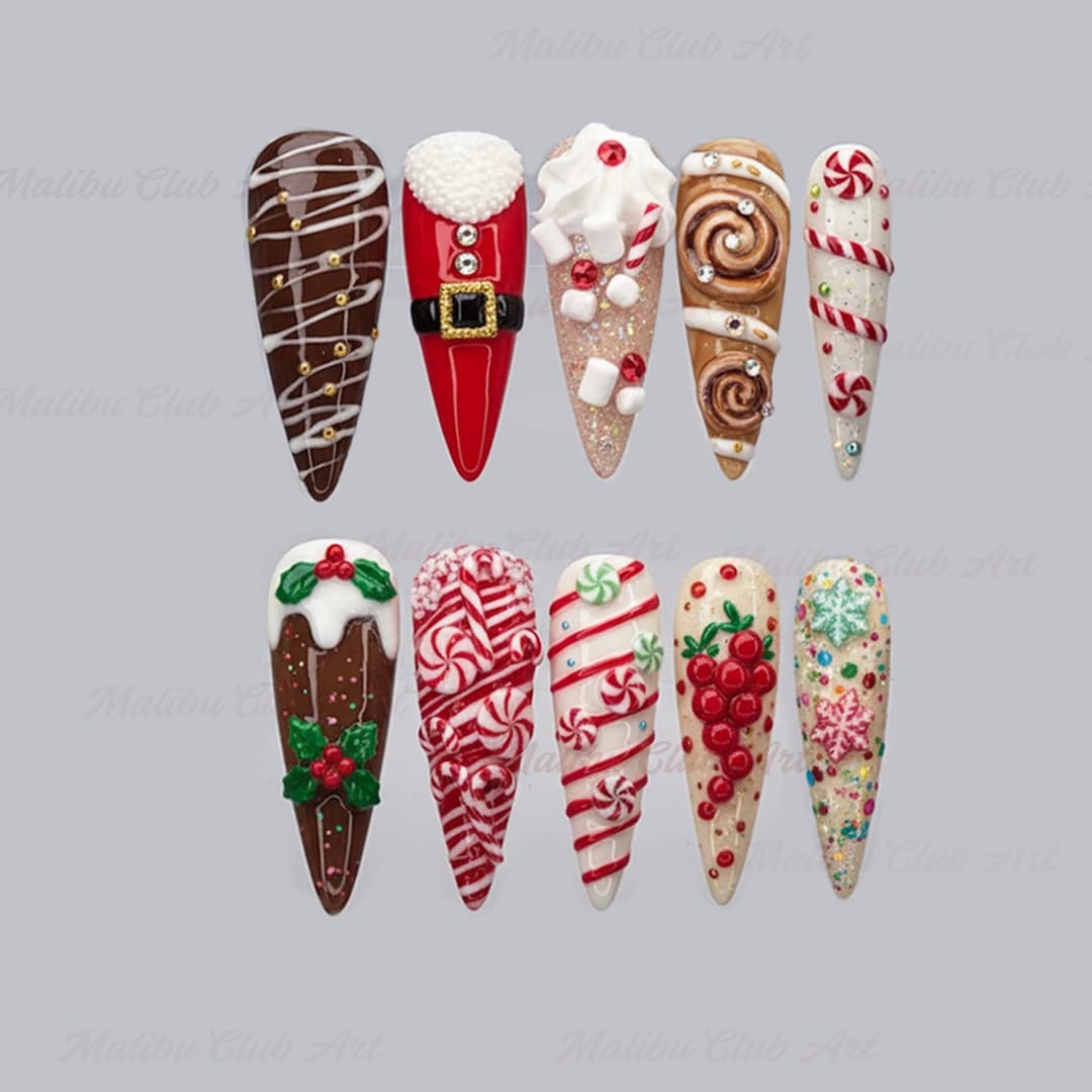 Christmas Press on Nails, Ice Cream Nails, Trendy Brown Holiday Nails ...