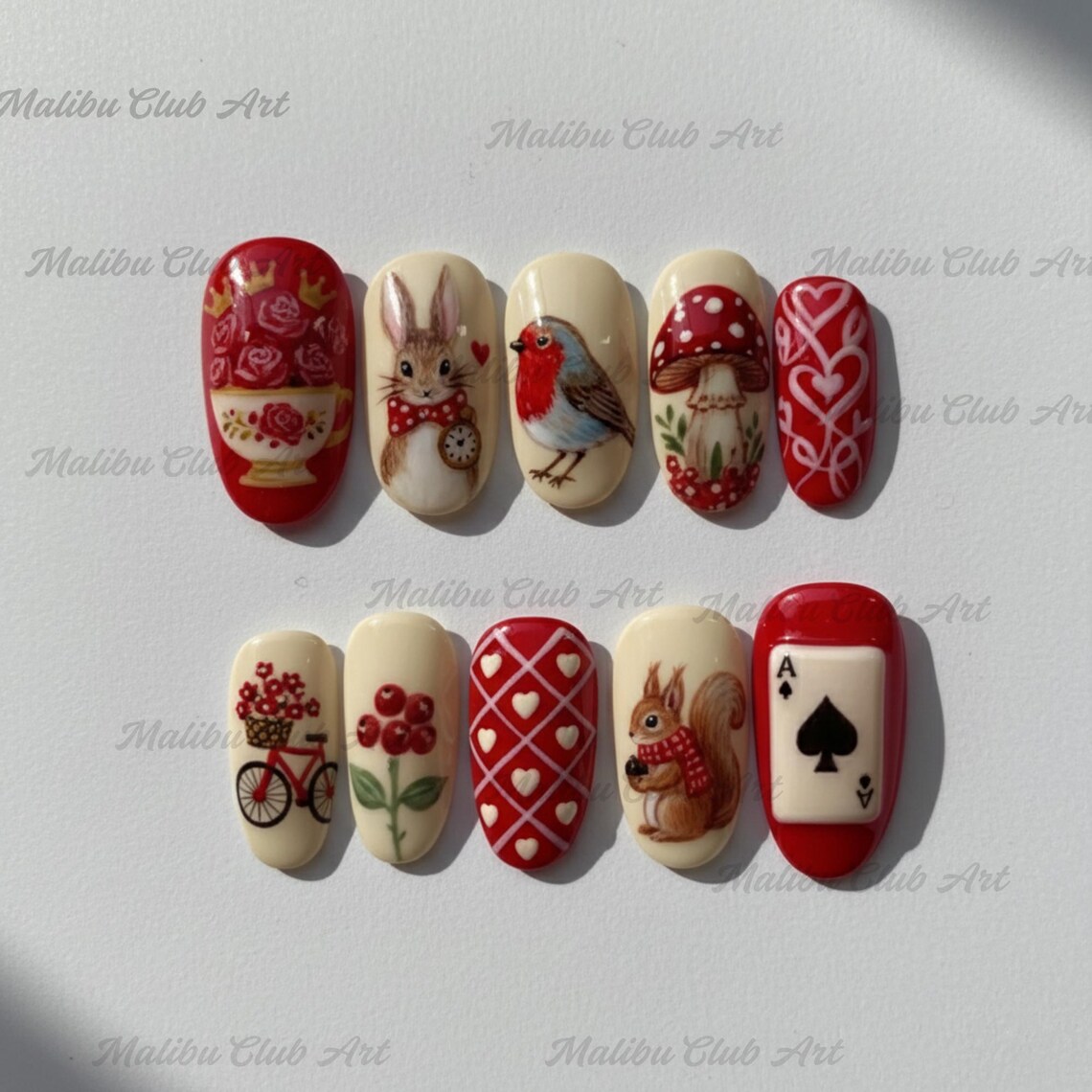 Whimsical Wonderland Press on Nails, Hand-painted Woodland Nail ...