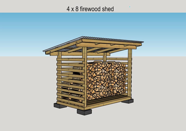 4x 8 Firewood Shed DIY Plans: Outdoor Wood Rack, 2 Cord Storage (PDF ...