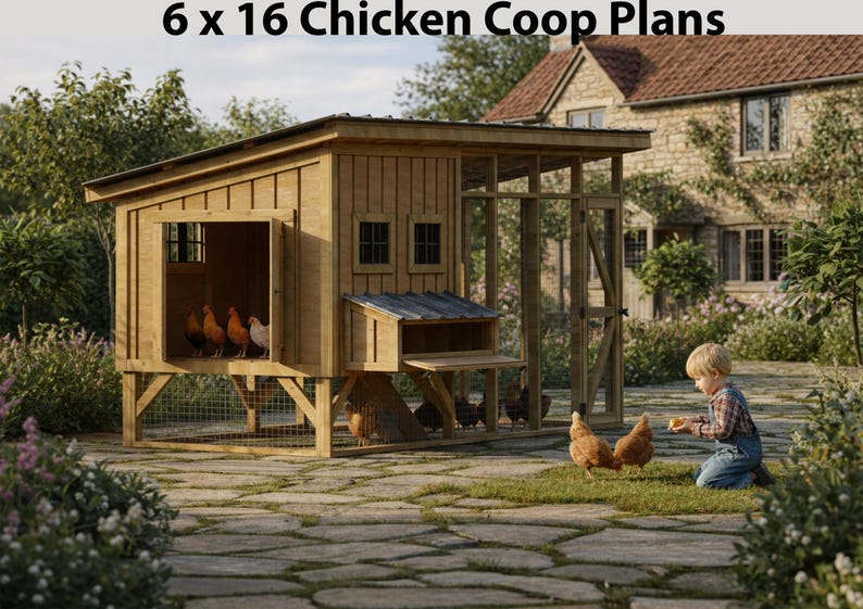 New 2026 Modern Chicken Coop With Run – Backyard Chicken House (6x16 ...
