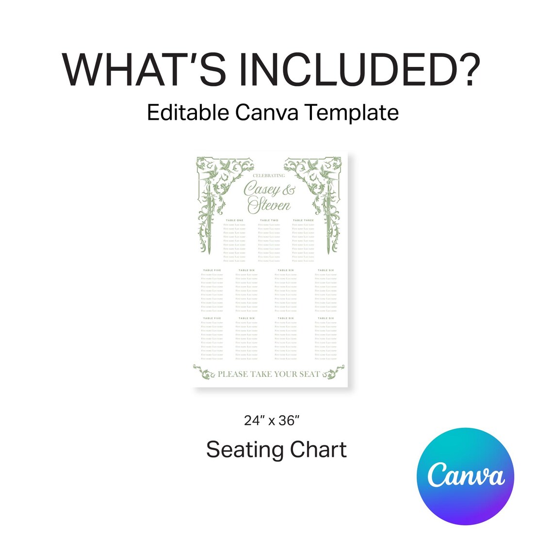 Editable Fairytale Modern Vertical Seating Chart | Editable Canva ...