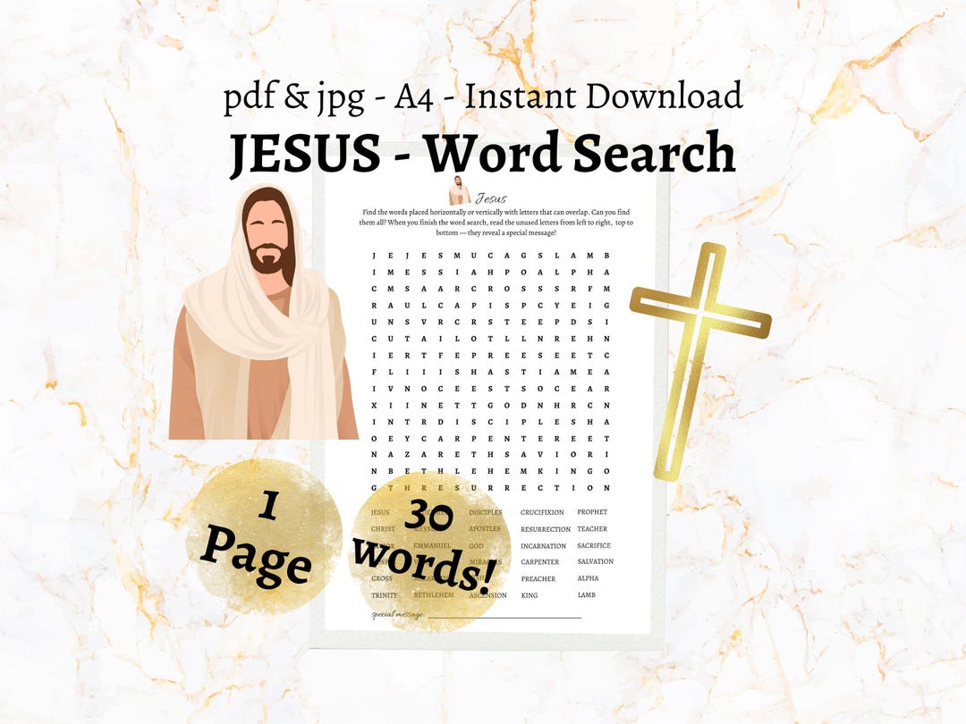 Jesus Word Search Printable, Christian Word Puzzle Activity Worksheet ...