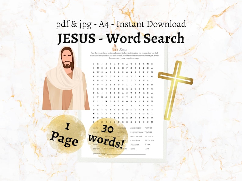 Jesus Word Search Printable, Christian Word Puzzle Activity Worksheet ...