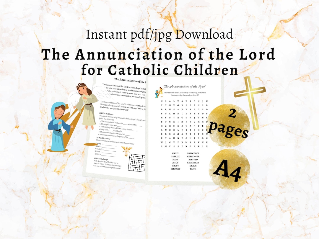 Annunciation of the Lord Worksheet for Catholic Children, the Angel ...