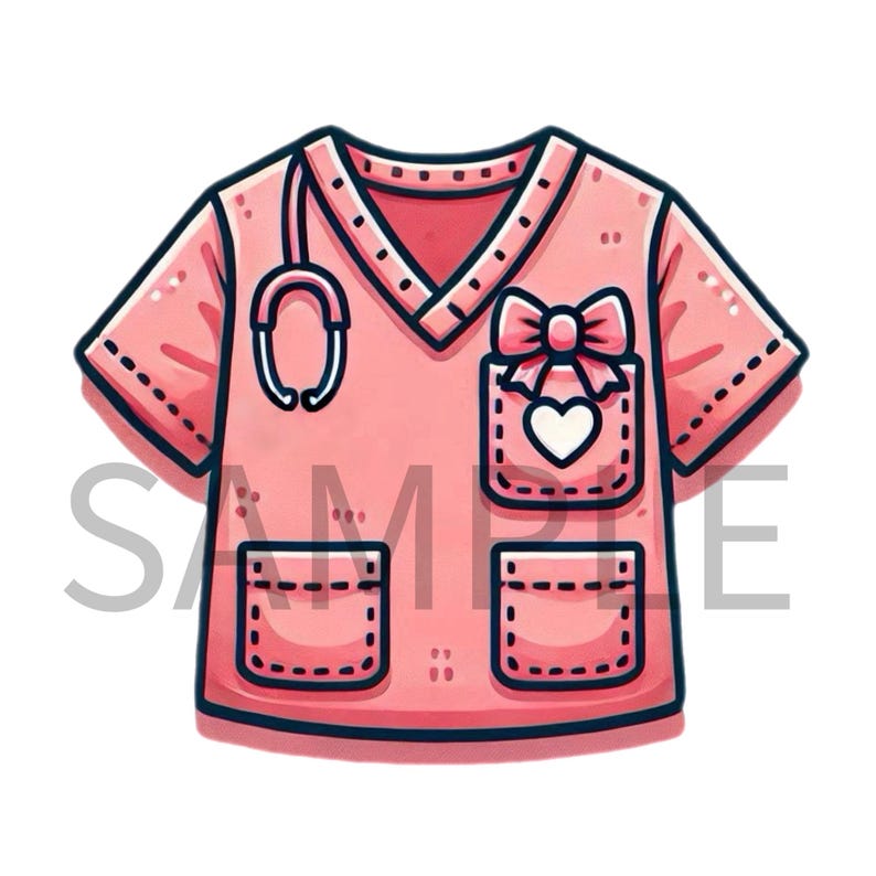 Pink Scrub Top With Bow PNG File for Nurse, Doctor, Therapist ...