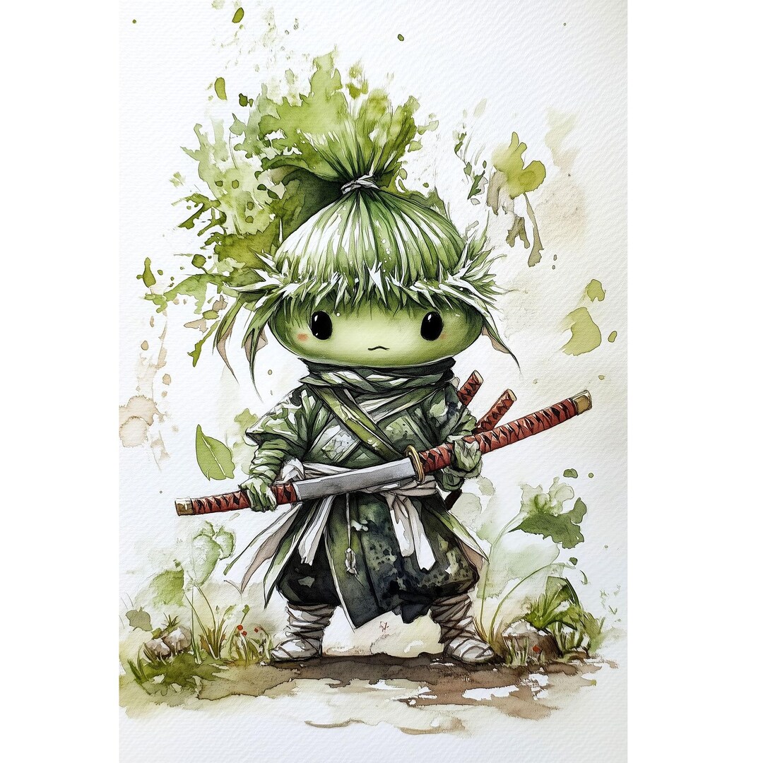 Chives Warrior, Weggie Samurai Print, Kitchen Decor, Kitchen Artwork ...
