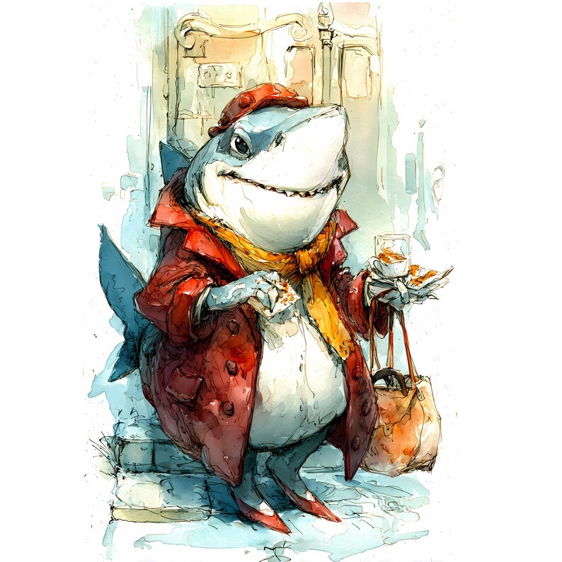 Lady Shark in Red – Comic-style Poster of an Elegant Shark Woman in ...