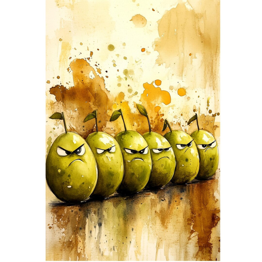 Comic Olive Army – Bold and Funny Cartoon Poster Featuring Angry Olives ...