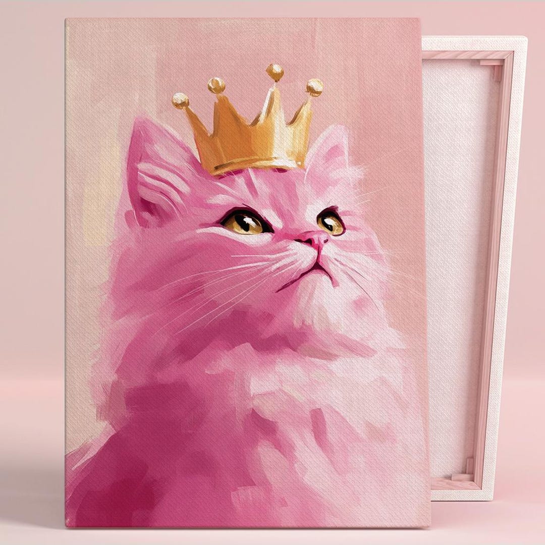 Royal Pink Cat Crown Art Poster or Canvas Wall Art Glam Bedroom ...
