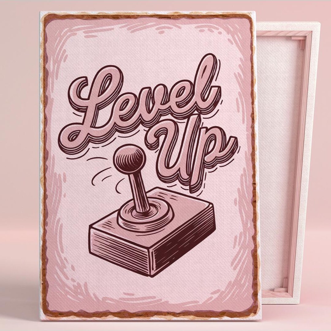 Level up Gaming Joystick Art Poster or Canvas Wall Art for Mid-century ...