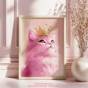 Royal Pink Cat Crown Art Poster or Canvas Wall Art Glam Bedroom ...