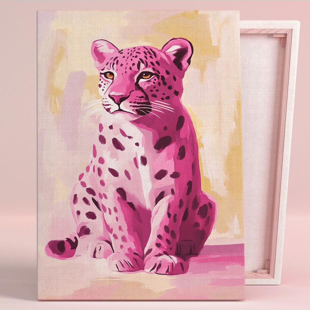Pink Leopard Majesty Art Poster or Canvas Wall Art Modern Living Room ...