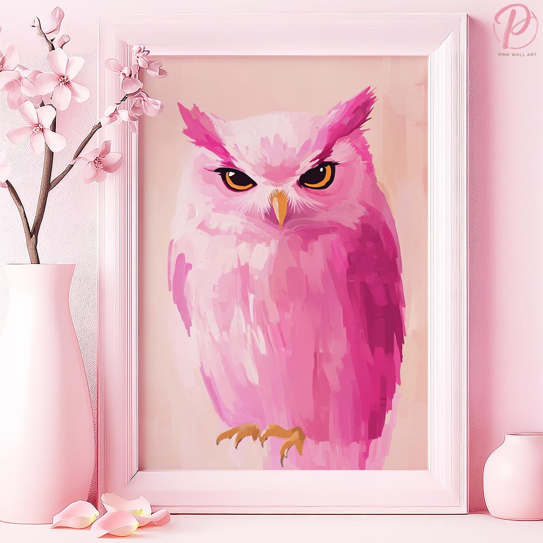 Fierce Pink Owl Portrait Art Poster or Canvas Wall Art for Modern ...