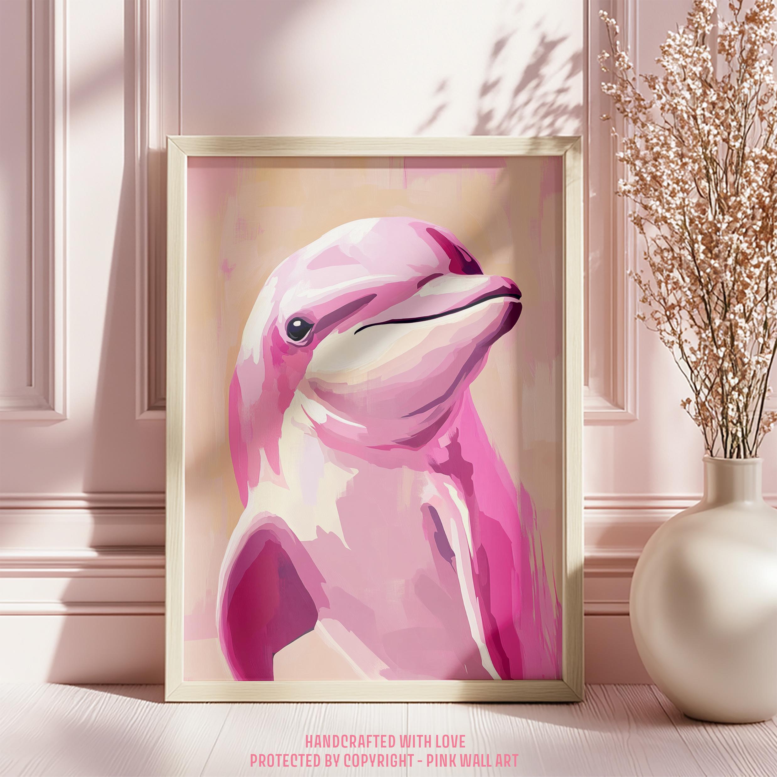 Pink Dolphin Portrait Art Poster or Canvas Wall Art for Modern Living ...