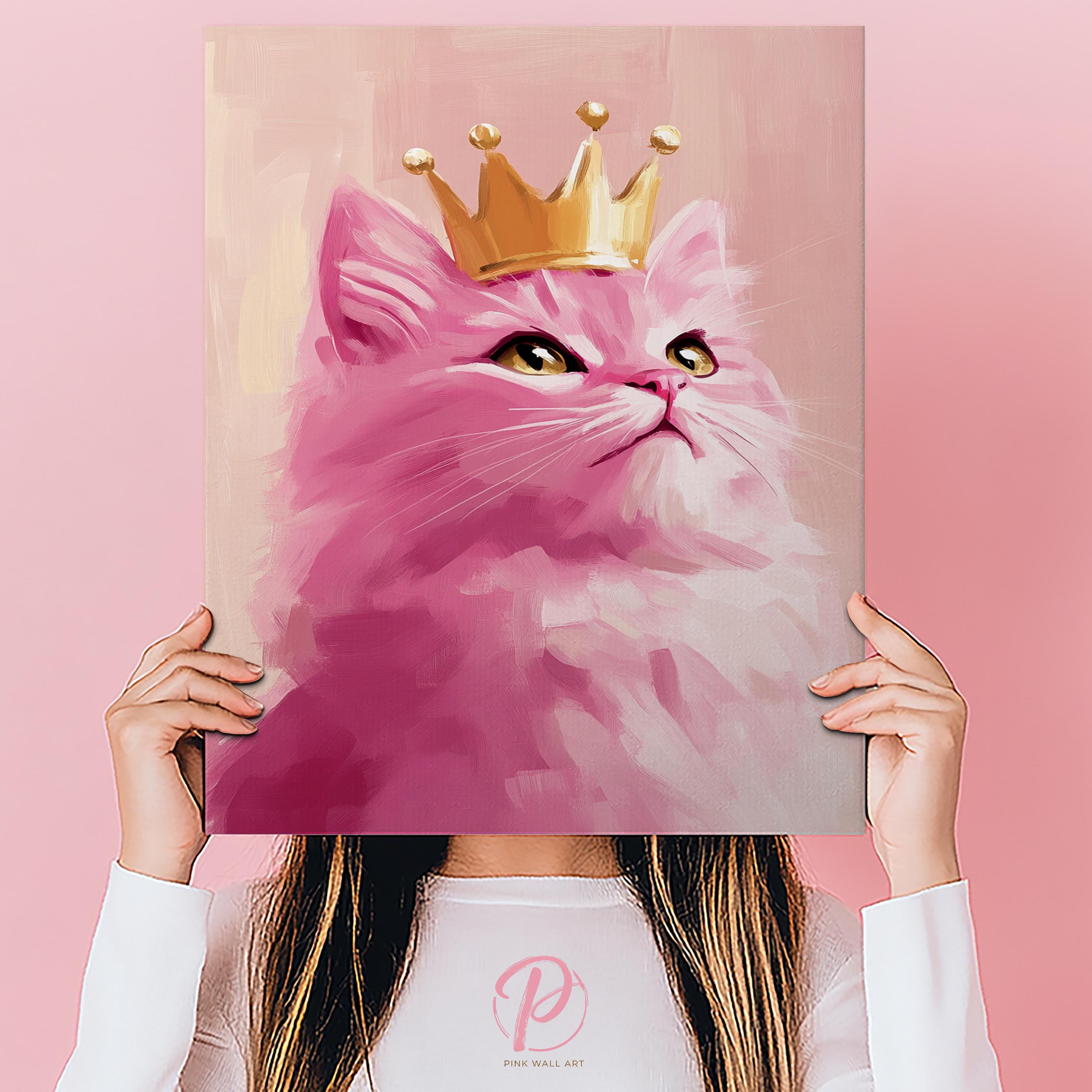 Royal Pink Cat Crown Art Poster or Canvas Wall Art Glam Bedroom ...