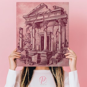 Ancient Temple Ruins Art Poster or Canvas Wall Art for Gothic Library ...