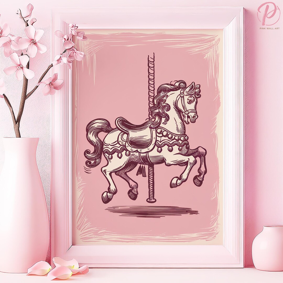 Enchanted Carousel Horse Art Poster or Canvas Wall Art for Shabby Chic ...